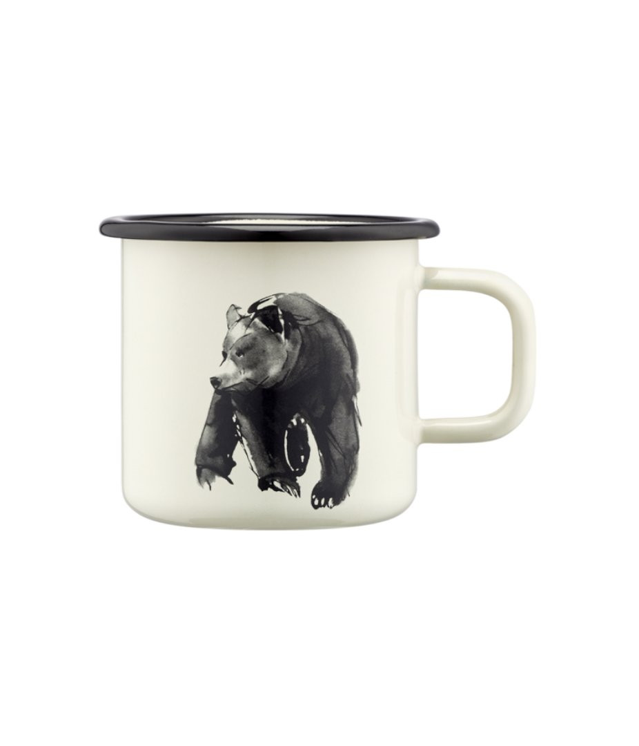 Muurla enamel mug with illustrations inspired by Finnish nature.