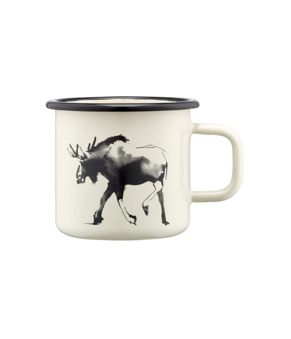 Muurla enamel mug with illustrations inspired by Finnish nature.