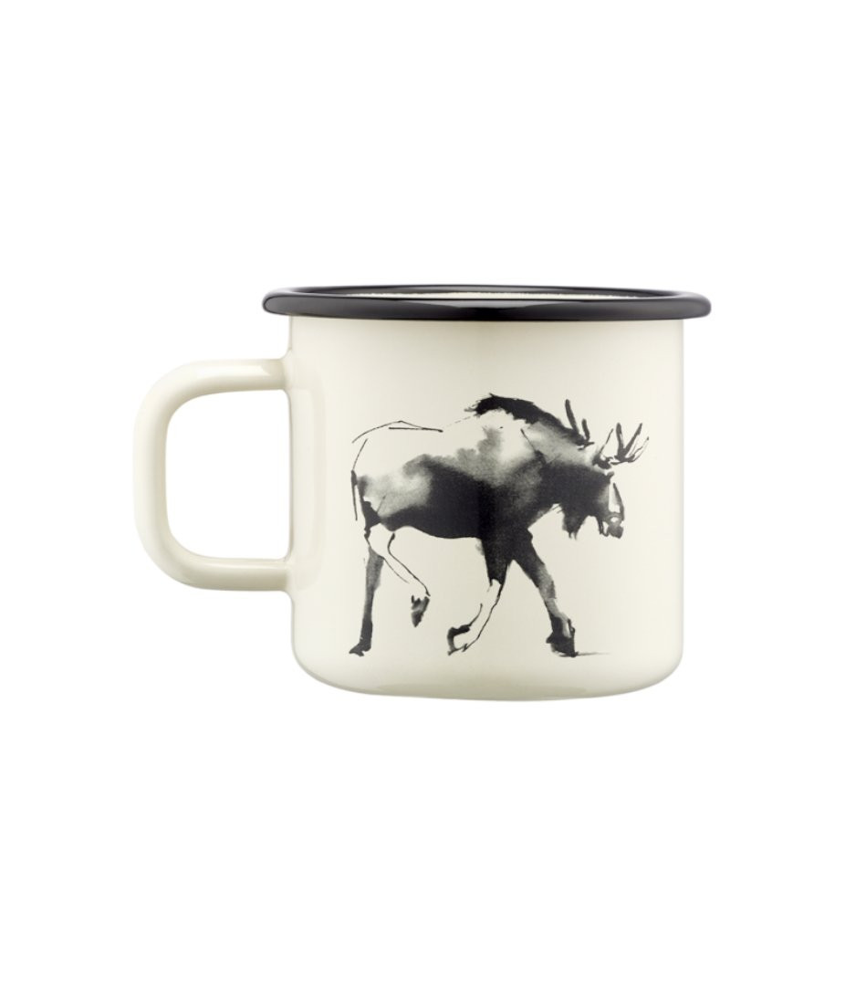 Muurla enamel mug with illustrations inspired by Finnish nature.