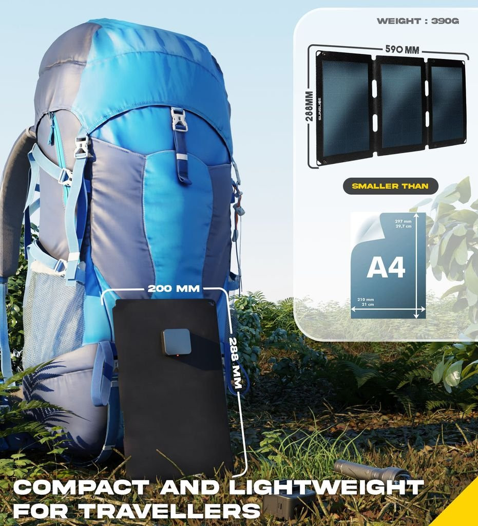 Lightweight, flexible solar panel for travel and hiking Sunslice Fusion ...